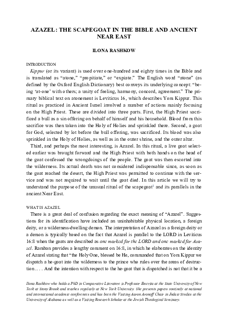 (PDF) AZAZEL: THE SCAPEGOAT IN THE BIBLE AND ANCIENT NEAR EAST