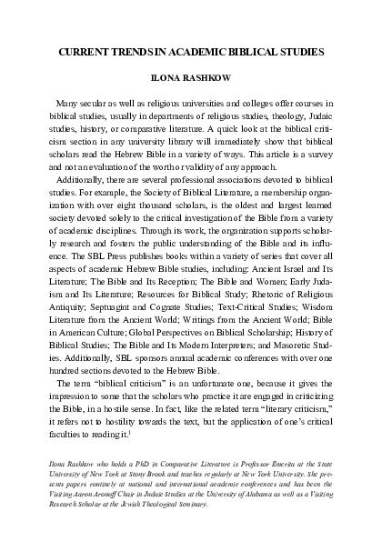 (PDF) CURRENT TRENDS IN ACADEMIC BIBLICAL STUDIES