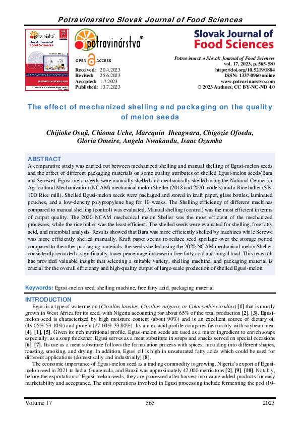 (PDF) The effect of mechanized shelling and packaging on the quality of ...