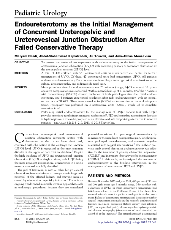 (PDF) Endoureterotomy as the Initial Management of Concurrent ...