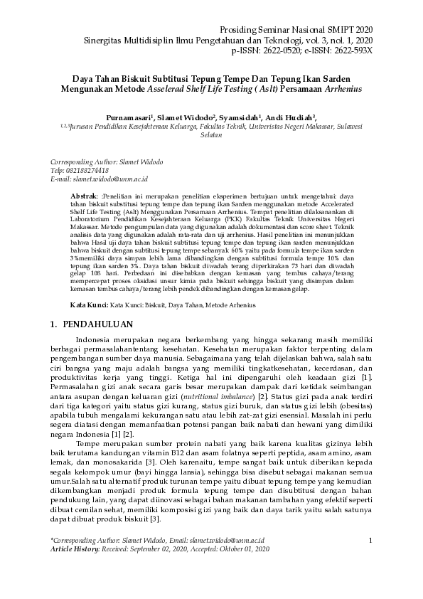 (PDF) Daya Tahan Biskuit Subtitusi Tepung Tempe Dan Tepung Ikan Sarden ...