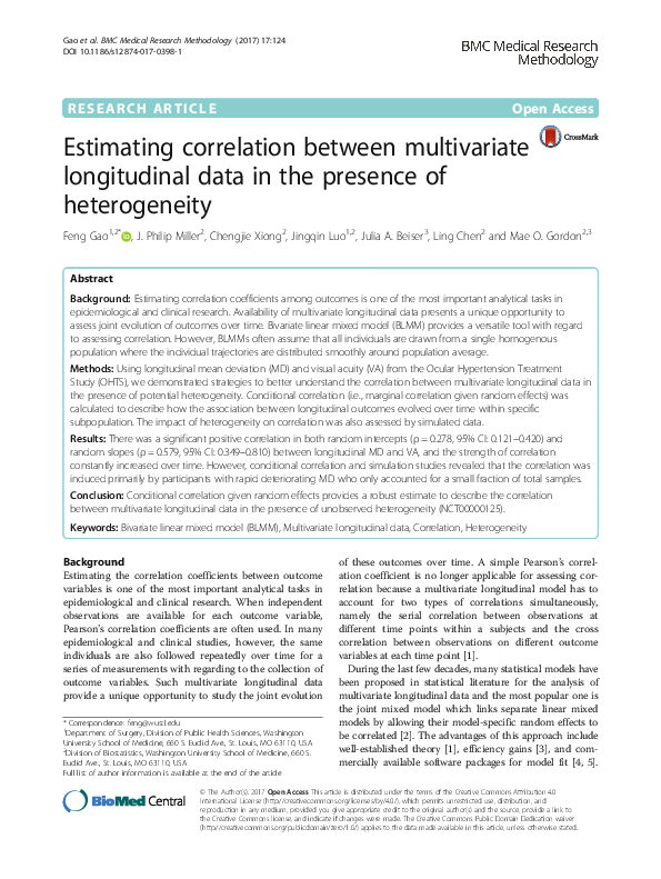 Pdf Estimating Correlation Between Multivariate Longitudinal Data In The Presence Of