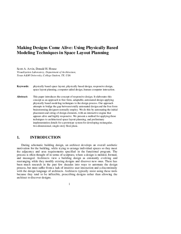 (PDF) Making Designs Come Alive: Using Physically Based Modeling Techniques in Space Layout Planning