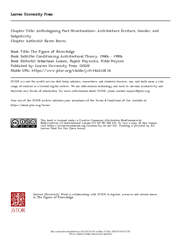(PDF) Anthologizing Post-Structuralism: Architecture, Écriture, Gender ...