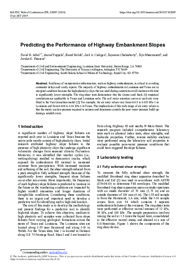 (PDF) Predicting the Performance of Highway Embankment Slopes