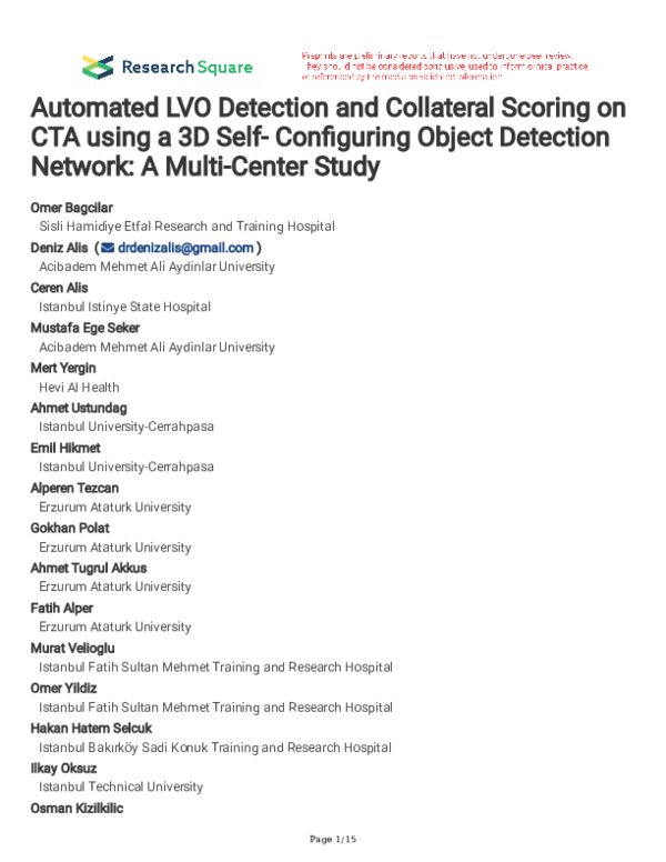 Pdf Automated Lvo Detection And Collateral Scoring On Cta Using A 3d