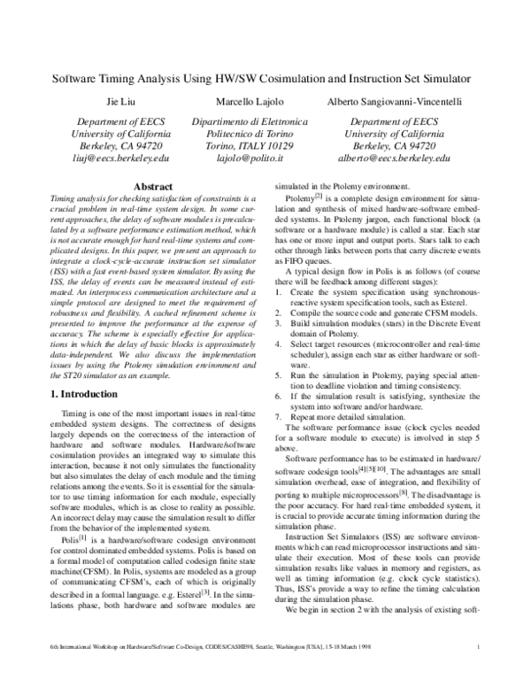 (PDF) Software timing analysis using HW/SW cosimulation and instruction ...