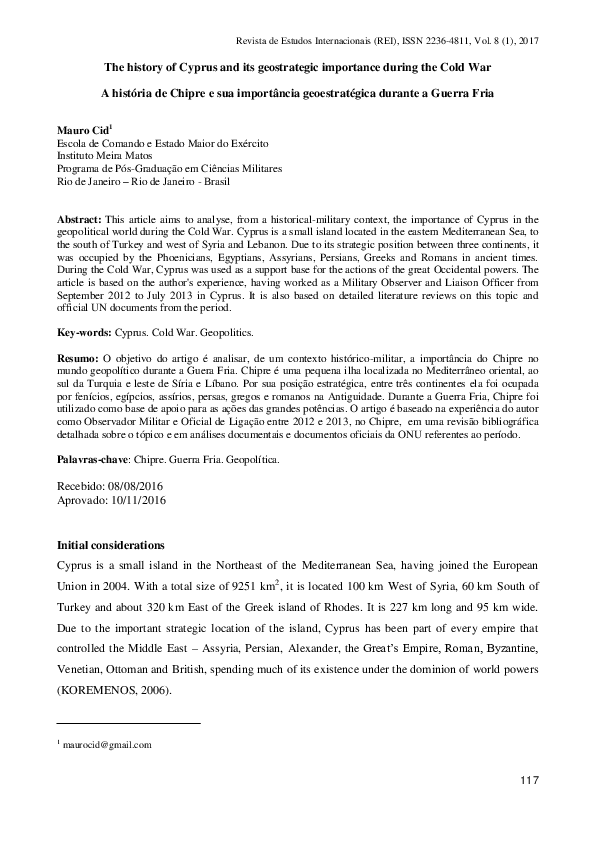 (PDF) The history of Cyprus and its geostrategic importance during the ...