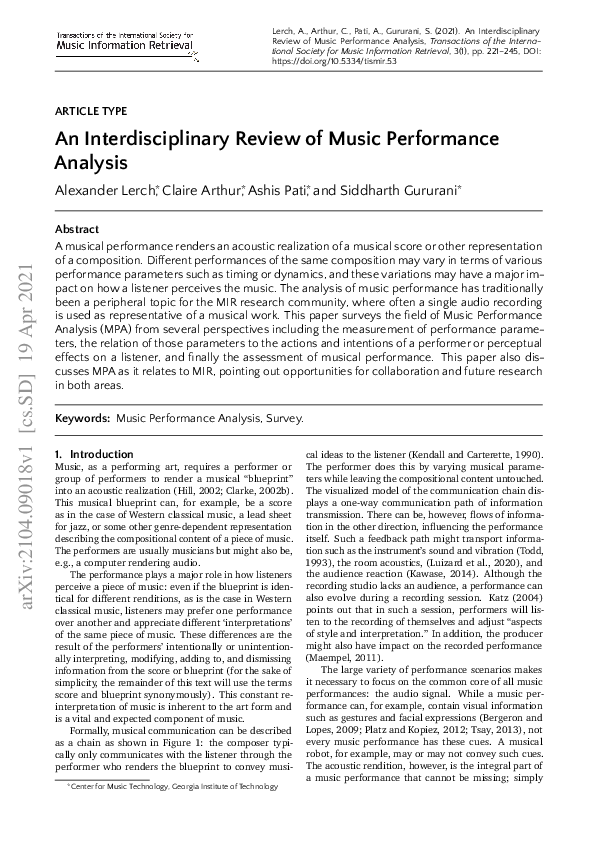 (PDF) An Interdisciplinary Review of Music Performance Analysis