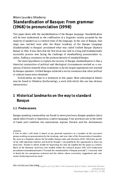 (PDF) Standardisation of Basque: From grammar (1968) to pronunciation ...
