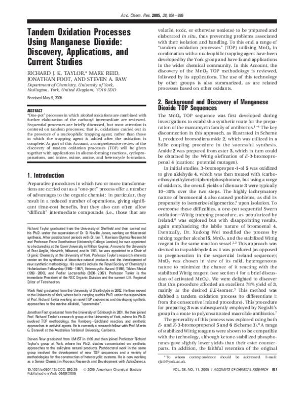 (PDF) Tandem Oxidation Processes Using Manganese Dioxide: Discovery ...