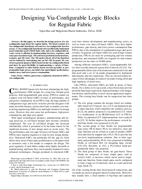 (PDF) Designing via-configurable logic blocks for regular fabric