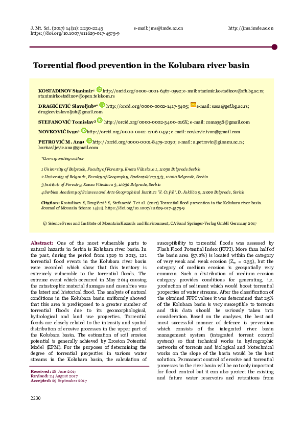 (PDF) Torrential flood prevention in the Kolubara river basin