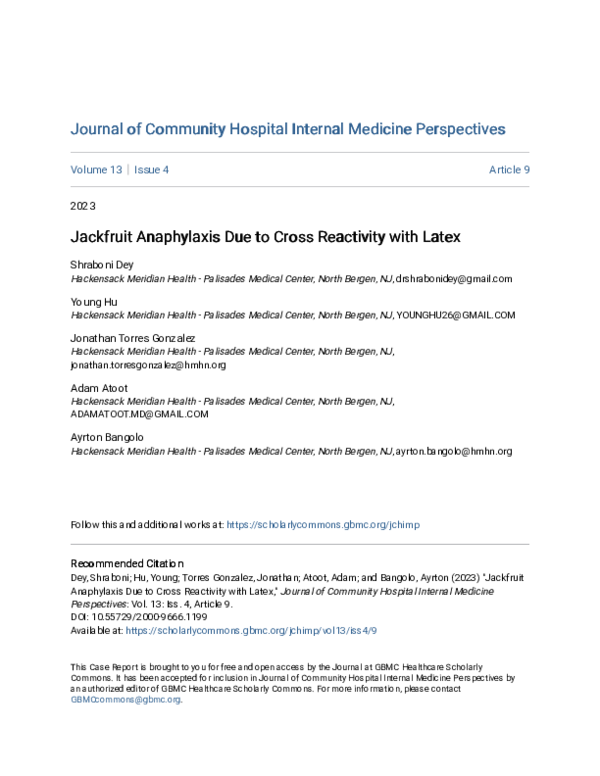 (PDF) Jackfruit Anaphylaxis Due to Cross Reactivity with Latex