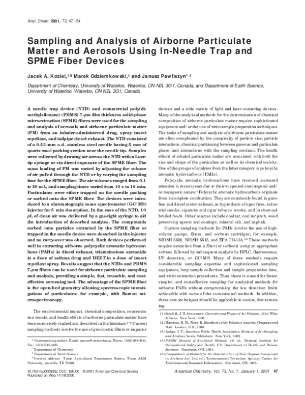 (PDF) Sampling and Analysis of Airborne Particulate Matter and Aerosols Using In-Needle Trap and ...