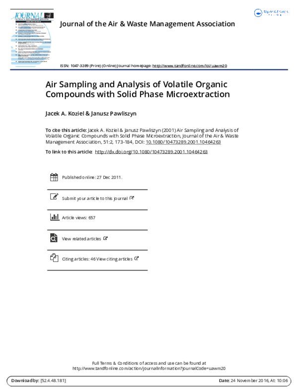 (PDF) Air Sampling and Analysis of Volatile Organic Compounds with Solid Phase Microextraction