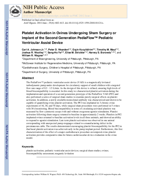(PDF) Platelet Activation in Ovine VAD Studies