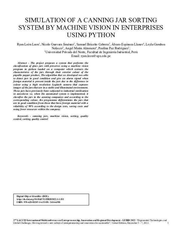 (PDF) Simulation of a Canning Jar Sorting System by Machine Vision in ...