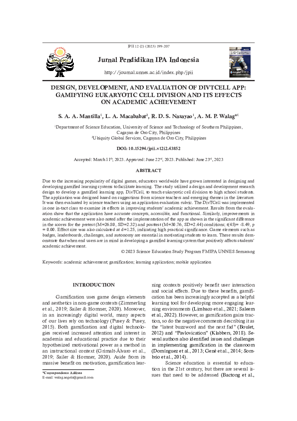 (PDF) Design, Development, and Evaluation of DivTCell App: Gamifying Eukaryotic Cell Division ...