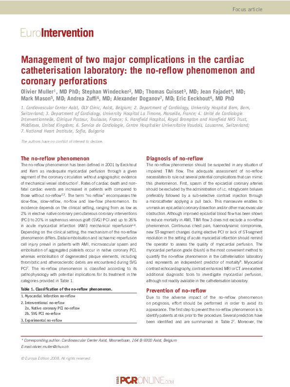 (PDF) Management of two major complications in the cardiac catheterisation laboratory: the no ...