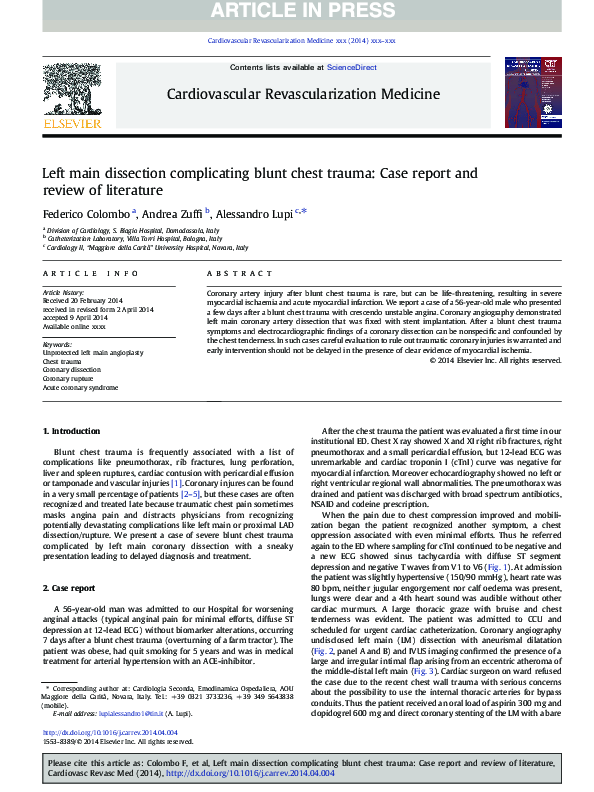 (PDF) Left main dissection complicating blunt chest trauma: Case report ...