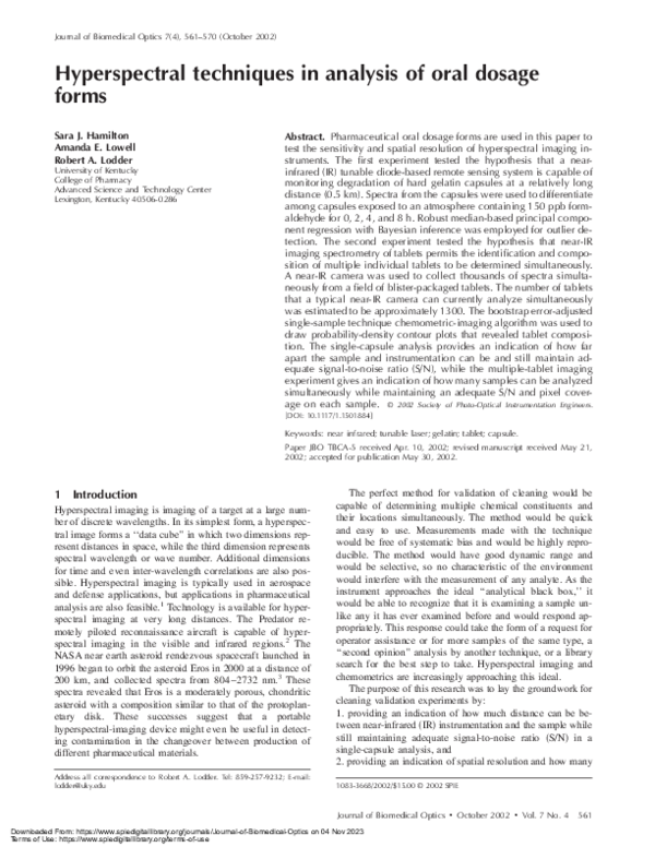 (PDF) Hyperspectral techniques in analysis of oral dosage forms ...