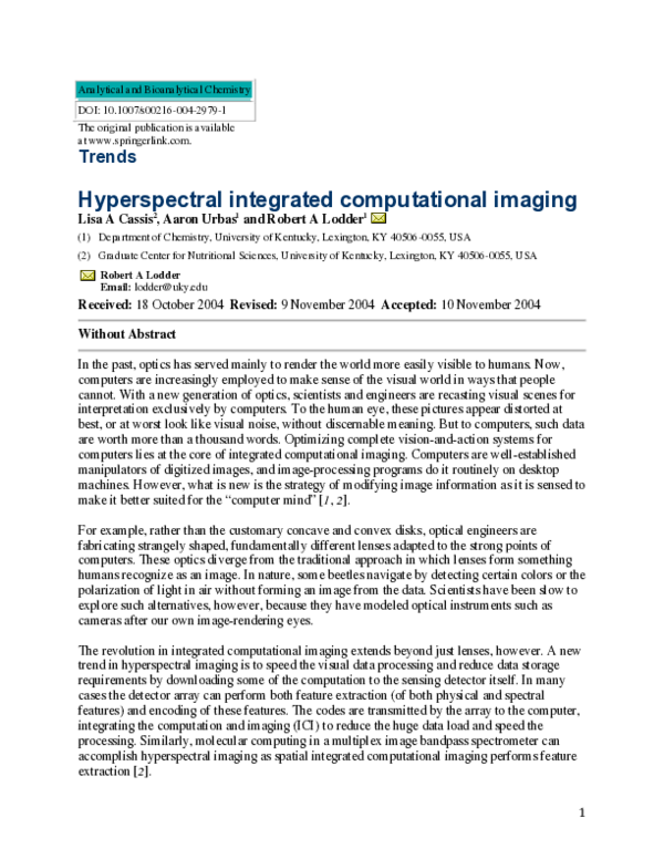 (PDF) Hyperspectral integrated computational imaging