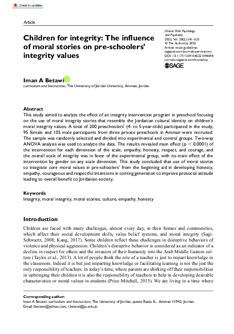 (PDF) Children for integrity: The influence of moral stories on pre ...