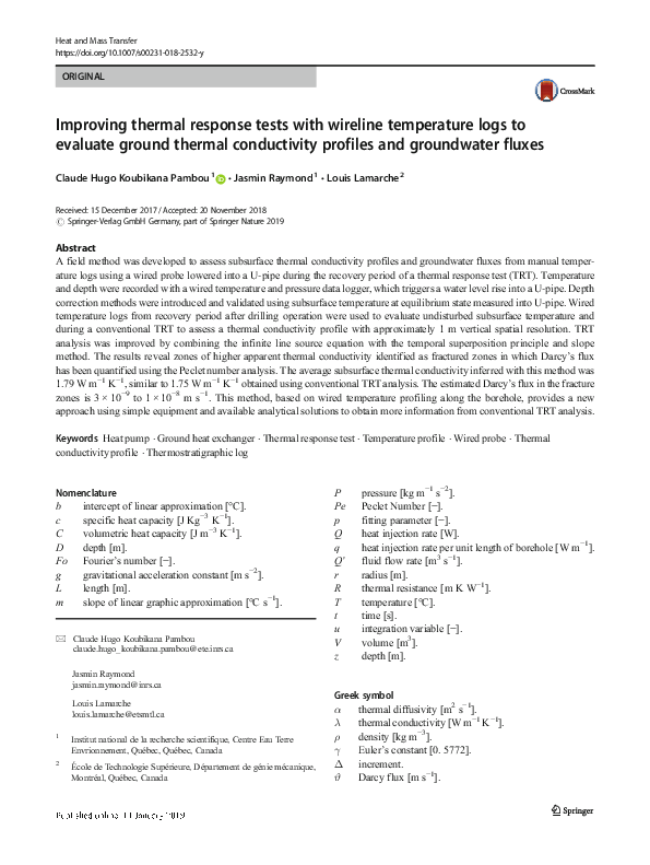 (PDF) Improving thermal response tests with wireline temperature logs ...