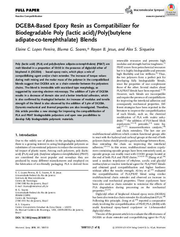 (PDF) DGEBA-Based Epoxy Resin as Compatibilizer for Biodegradable Poly ...
