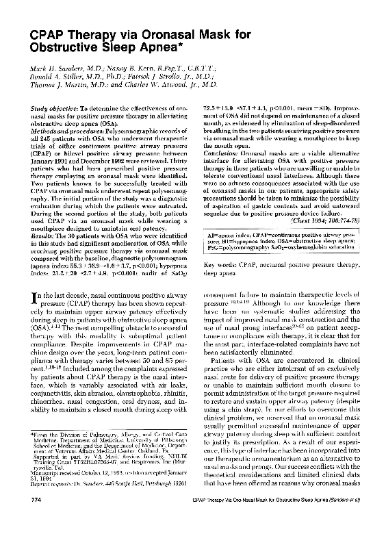 (PDF) CPAP Therapy via Oronasal Mask for Obstructive Sleep Apnea