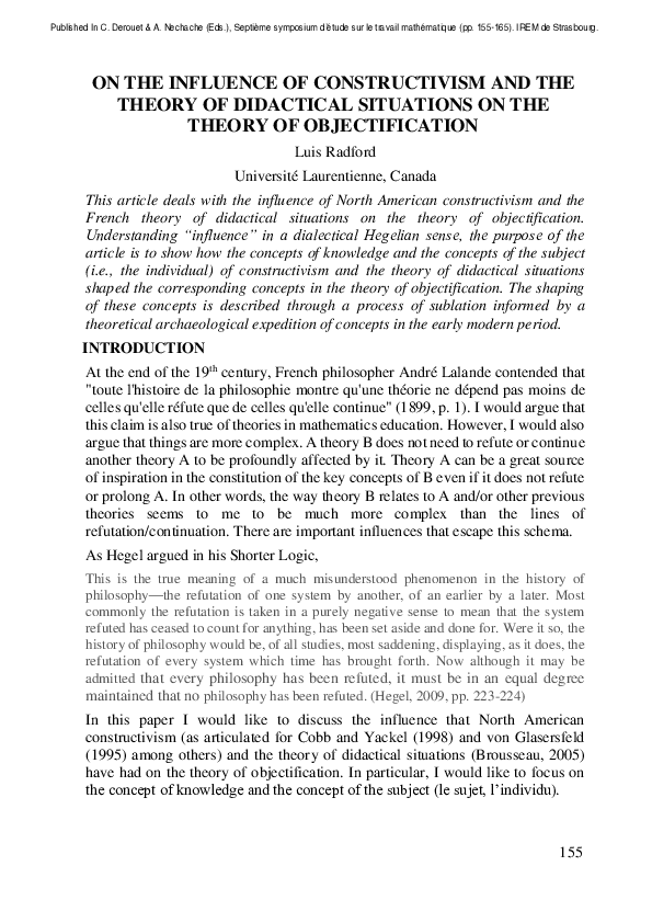 (PDF) On the influence of constructivism and the theory of didactical ...