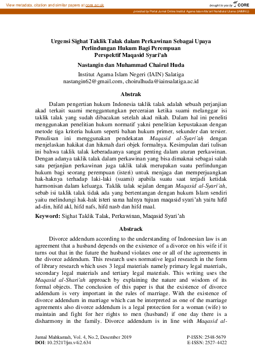 (PDF) Urgensi Sighat Taklik Talak Dalam Perkawinan Sebagai Upaya ...