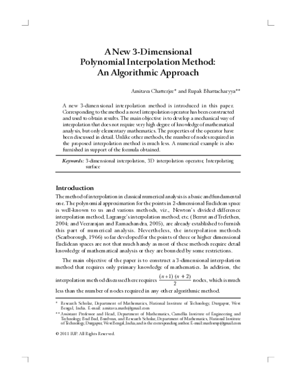 (PDF) A New 3-Dimensional Polynomial Interpolation Method: An Algorithmic Approach