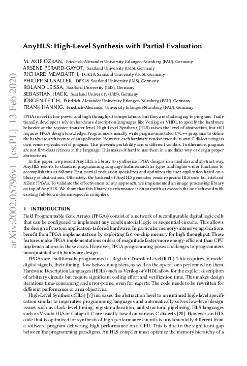 (PDF) AnyHLS: High-Level Synthesis With Partial Evaluation