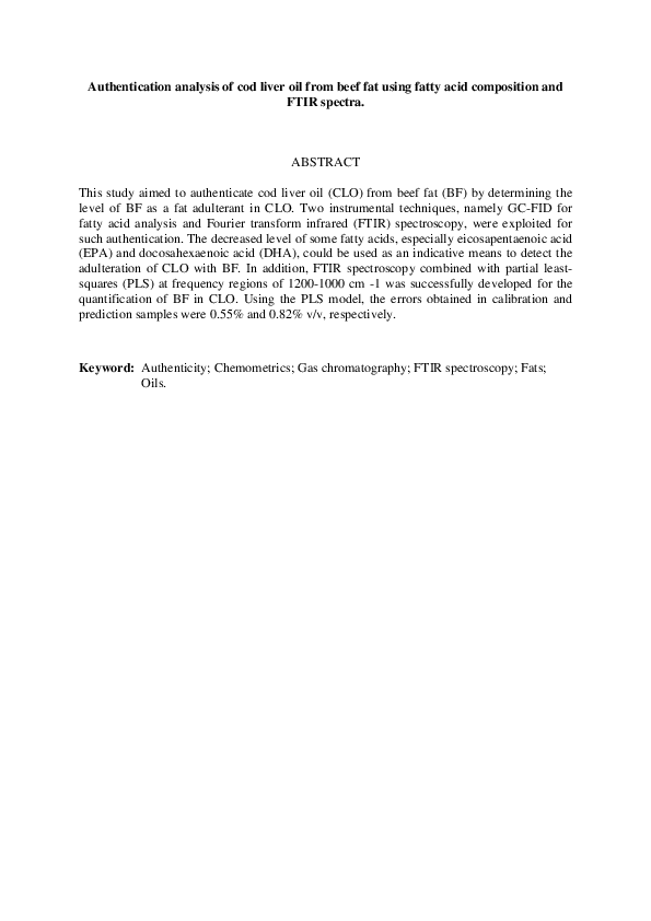 (PDF) Authentication analysis of cod liver oil from beef fat using ...