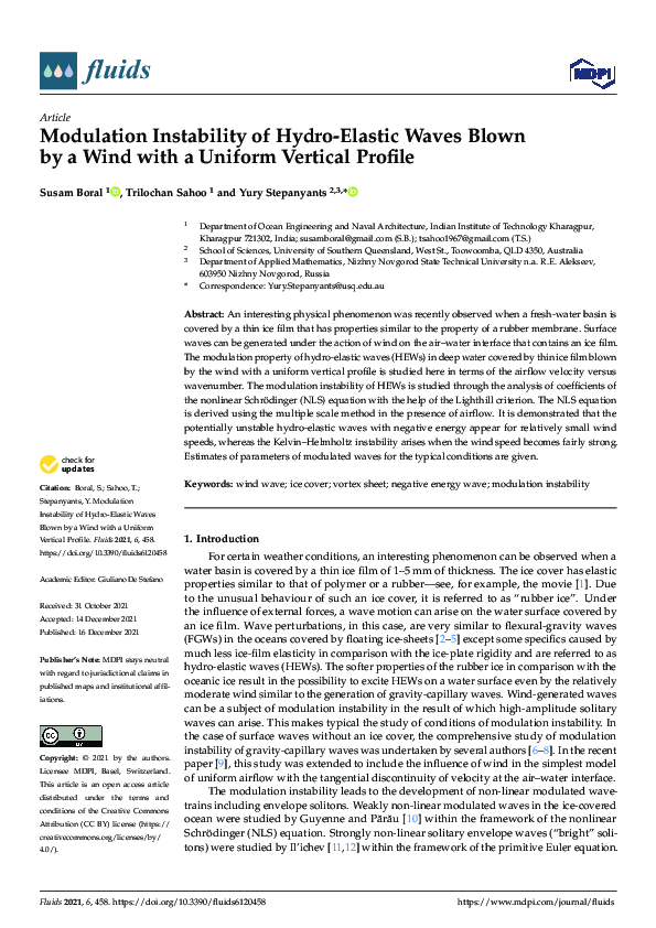 (PDF) Modulation Instability of Hydro-Elastic Waves Blown by a Wind with a Uniform Vertical Profile