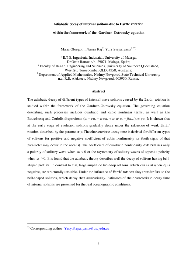 (PDF) Adiabatic decay of internal solitons due to Earth's rotation ...