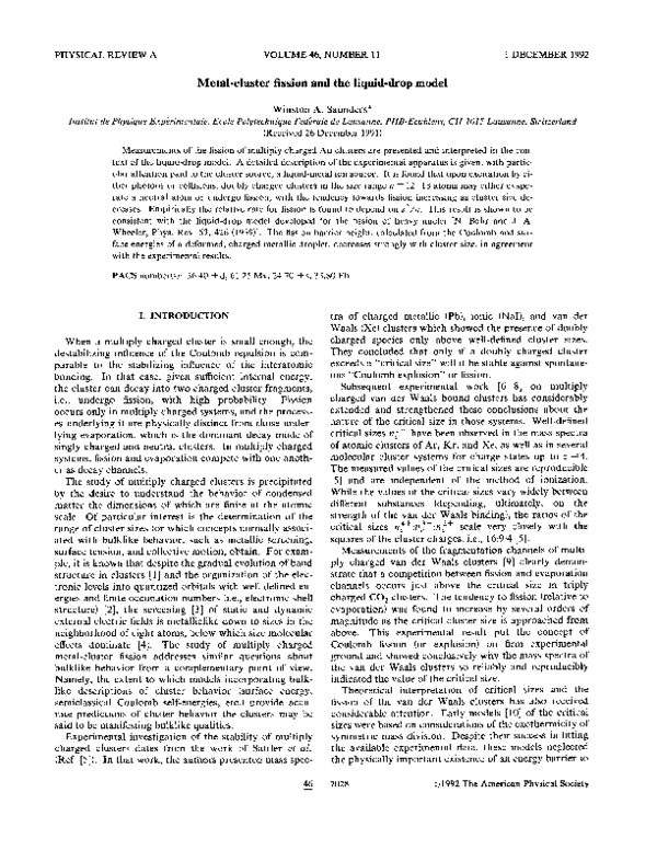 (PDF) Metal-cluster fission and the liquid-drop model | Winston ...