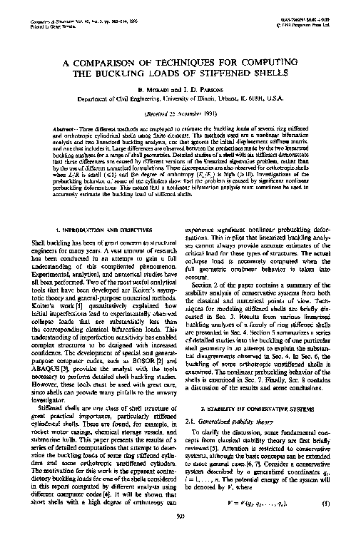 (PDF) A comparison of techniques for computing the buckling loads of stiffened shells