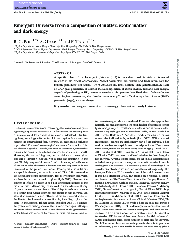 (PDF) Emergent Universe from a composition of matter, exotic matter and ...