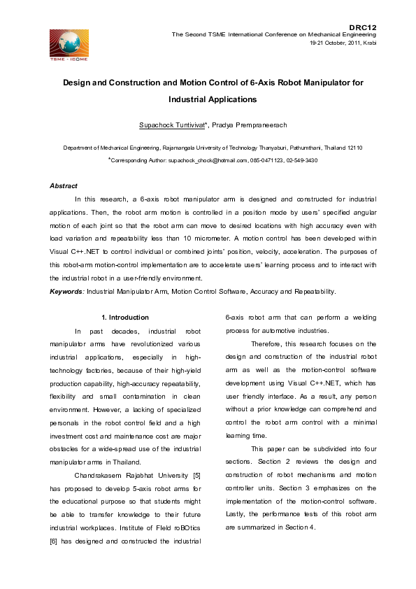 (PDF) Design and Construction and Motion Control of 6-Axis Robot ...