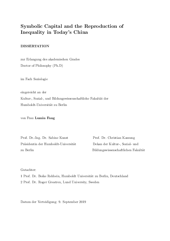 (PDF) Symbolic Capital and the Reproduction of Inequality in Today's China