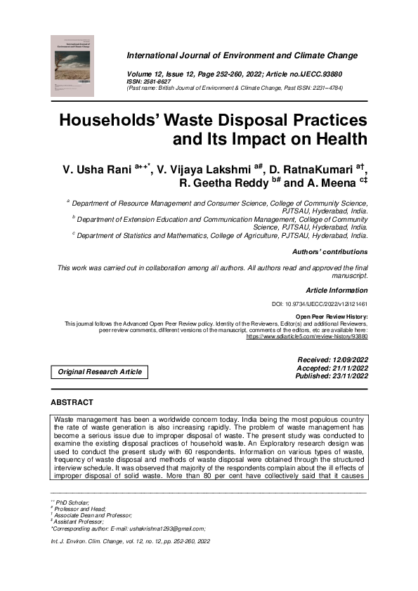 (PDF) Households’ Waste Disposal Practices and Its Impact on Health