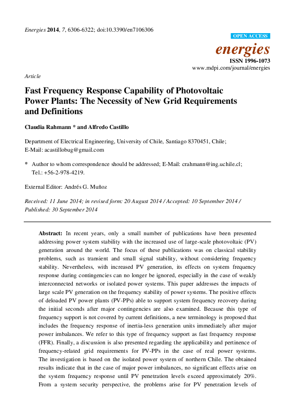 (PDF) Fast Frequency Response Capability of Photovoltaic Power Plants ...