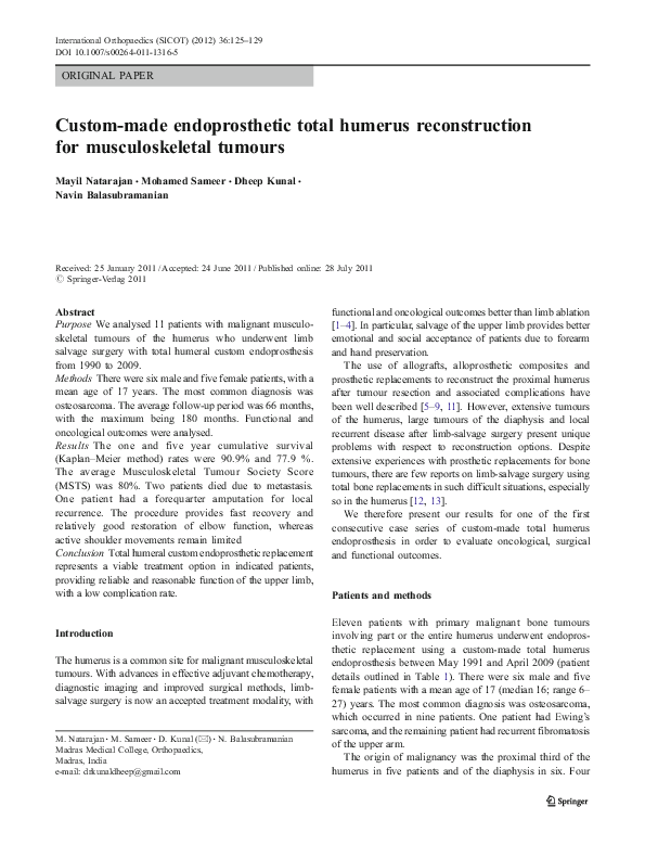 (PDF) Custom-made endoprosthetic total humerus reconstruction for ...