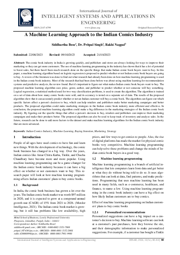 (PDF) A Machine Learning Approach to the Indian Comics Industry