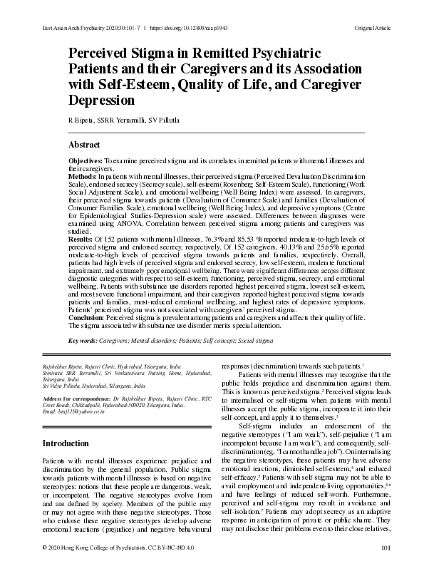 (PDF) Perceived Stigma in Remitted Psychiatric Patients and their ...