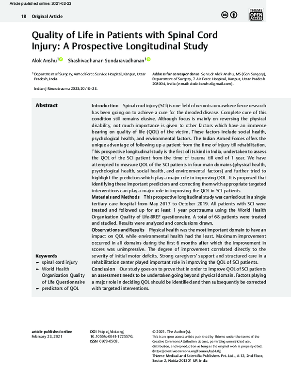 (PDF) Quality of Life in Patients with Spinal Cord Injury: A ...