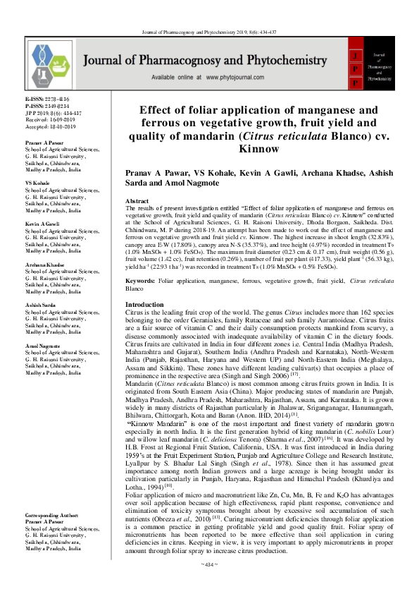 Pdf Effect Of Foliar Application Of Manganese And Ferrous On